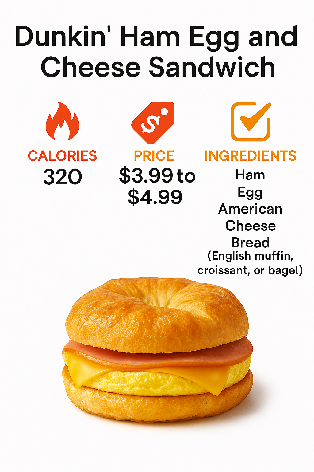 Dunkin Donuts Ham Egg and Cheese Sandwich: Price, Calories, Ingredients ...