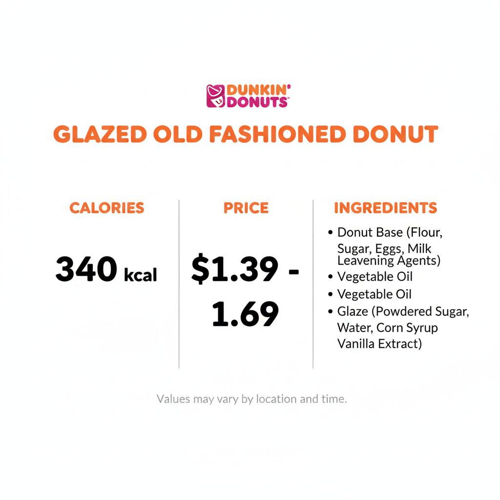 Dunkin Donuts Glazed Old Fashioned Donut: Price, Calories, Ingredients ...