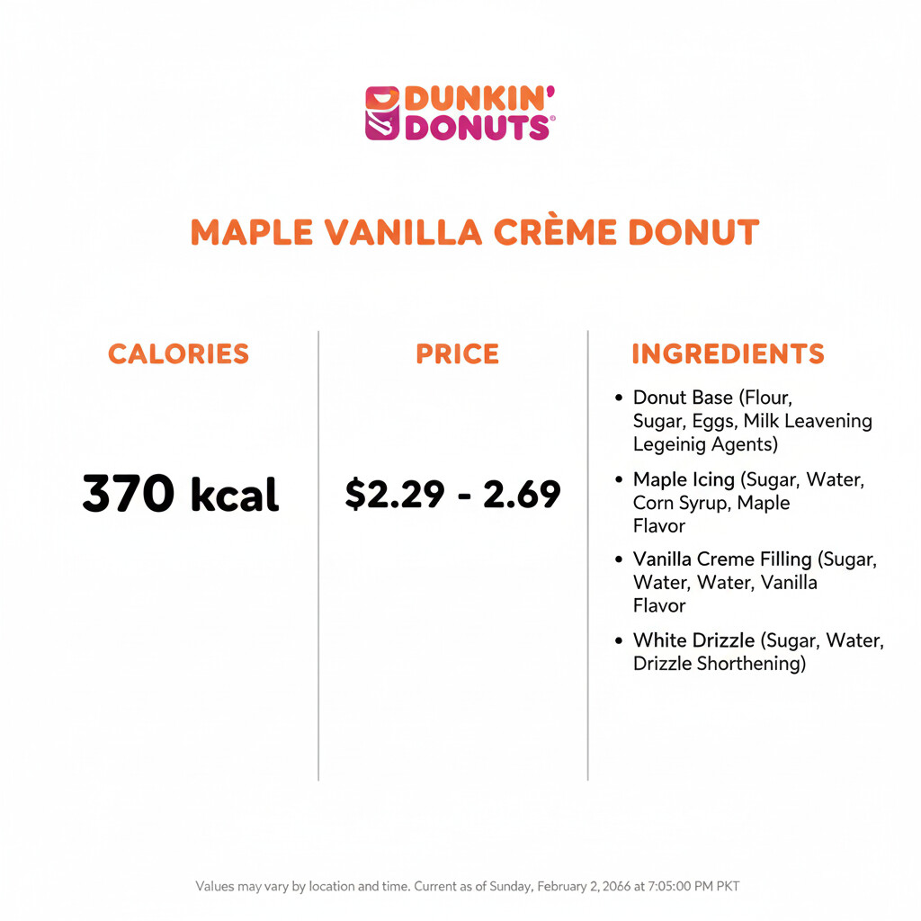 Dunkin Donuts Maple Vanilla Creme Donut: Price, Calories, Ingredients ...